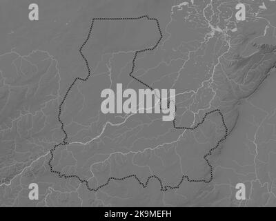 Segou, region of Mali. Grayscale elevation map with lakes and rivers ...