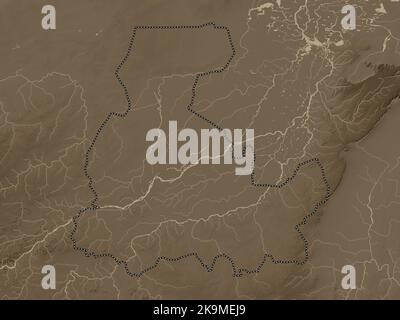 Segou, region of Mali. Colored elevation map with lakes and rivers ...