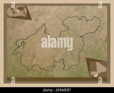 Sikasso, region of Mali. Low resolution satellite map. Locations and ...