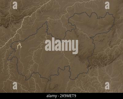 Sikasso, region of Mali. Colored elevation map with lakes and rivers ...