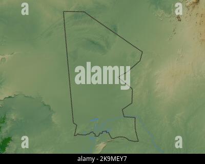 Timbuktu, region of Mali. Colored elevation map with lakes and rivers ...