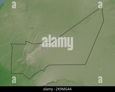 Adrar, region of Mauritania. Colored elevation map with lakes and ...