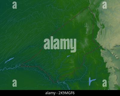 Brakna, region of Mauritania. Colored elevation map with lakes and ...