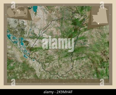 Guidimaka, region of Mauritania. High resolution satellite map. Corner ...