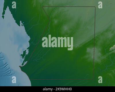 Inchiri, region of Mauritania. Colored elevation map with lakes and ...