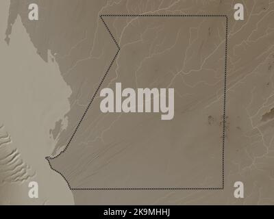 Inchiri, region of Mauritania. Colored elevation map with lakes and ...