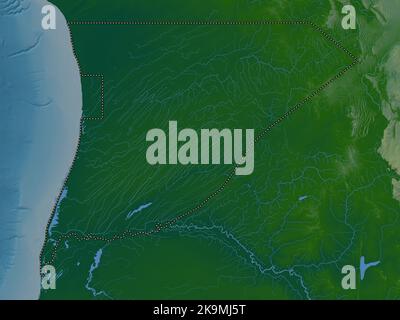 Trarza, region of Mauritania. Colored elevation map with lakes and ...