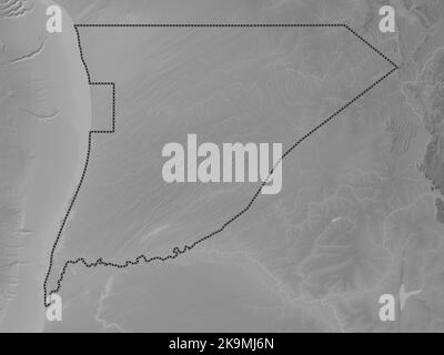 Trarza, region of Mauritania. Grayscale elevation map with lakes and ...
