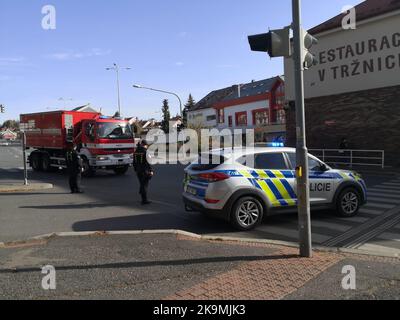 Firefighters and police are seen on the scene of a hospital fire in ...
