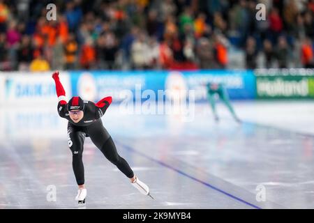 Joy Beune of the Netherlands and Team IKO X2O looks on after competing on the Women's 1500m on ...