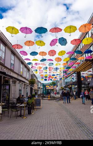 Trondheim, Norway, 11 August 2022: Street in Trondheim city center ...