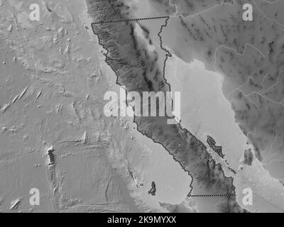 Baja California, state of Mexico. Grayscale elevation map with lakes ...