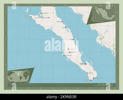 Baja California, state of Mexico. Open Street Map. Locations and names ...