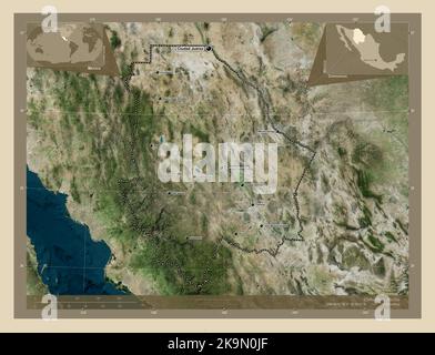 Chihuahua, state of Mexico. High resolution satellite map. Locations of ...