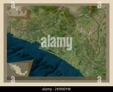 Colima, state of Mexico. High resolution satellite map. Locations and ...