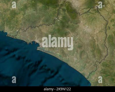 Colima, state of Mexico. Low resolution satellite map. Locations of ...