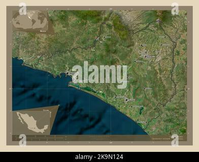 Colima, state of Mexico. High resolution satellite map. Locations of ...