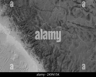 Durango, state of Mexico. Grayscale elevation map with lakes and rivers ...