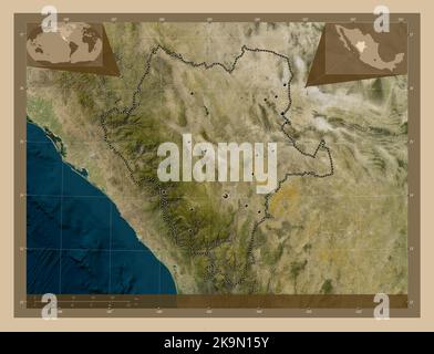 Durango, state of Mexico. Low resolution satellite map. Corner ...