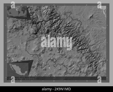 Hidalgo, state of Mexico. Bilevel elevation map with lakes and rivers ...