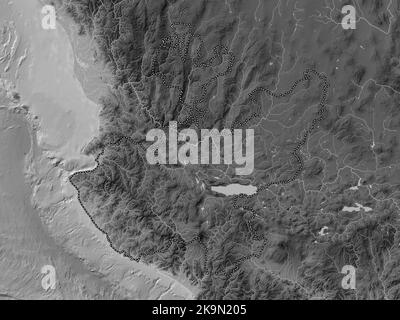 Jalisco, state of Mexico. Grayscale elevation map with lakes and rivers ...