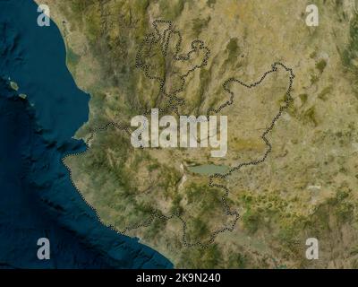Jalisco, state of Mexico. Low resolution satellite map. Locations of ...
