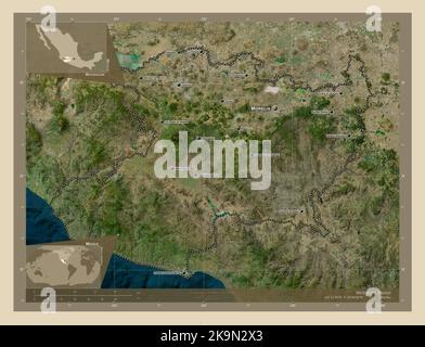 Michoacan, state of Mexico. High resolution satellite map. Locations of ...