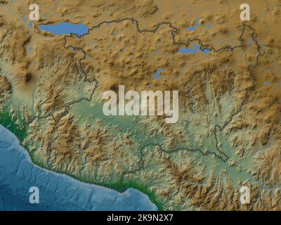 Michoacan, state of Mexico. Colored elevation map with lakes and rivers ...
