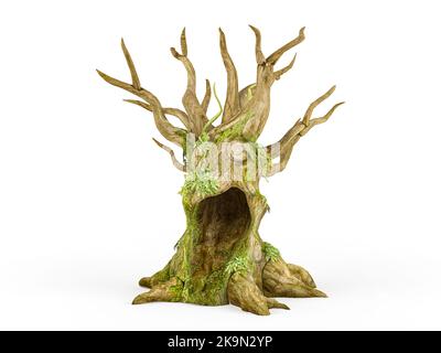 Scary dead tree with creeping plant isolated on white background, 3D ...