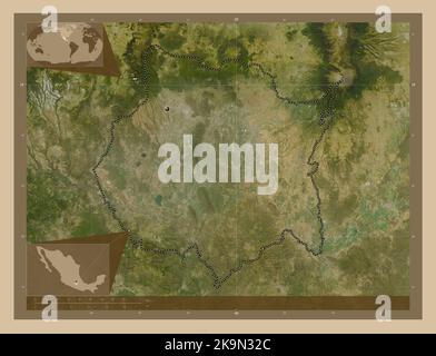 Morelos, state of Mexico. Low resolution satellite map. Locations and ...