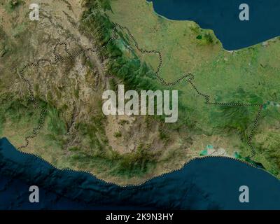 Oaxaca, state of Mexico. High resolution satellite map. Locations and names of major cities of ...