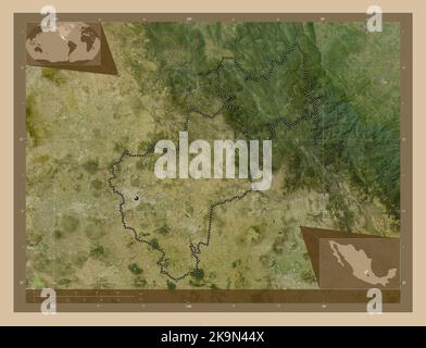Queretaro, state of Mexico. Low resolution satellite map. Locations and ...