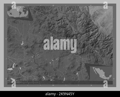 Queretaro, state of Mexico. Grayscale elevation map with lakes and ...