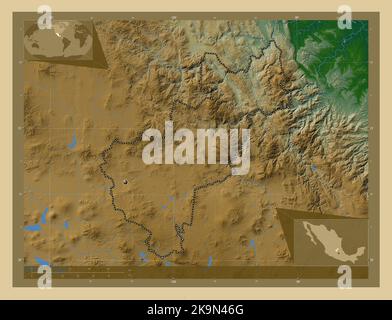 Queretaro, state of Mexico. Colored elevation map with lakes and rivers ...