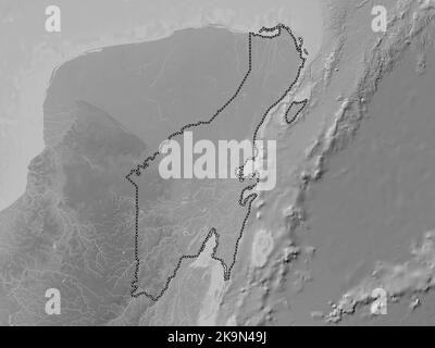 Quintana Roo, state of Mexico. Grayscale elevation map with lakes and ...