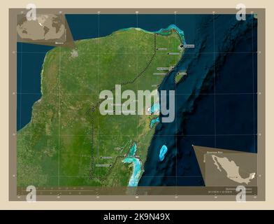 Quintana Roo, state of Mexico. High resolution satellite map. Locations ...