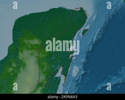 Quintana Roo, state of Mexico. Colored elevation map with lakes and ...