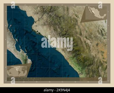 Sinaloa, state of Mexico. High resolution satellite map. Locations and ...