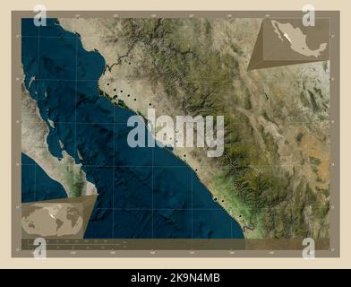 Sinaloa, state of Mexico. High resolution satellite map. Corner ...