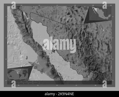 Sonora, state of Mexico. Bilevel elevation map with lakes and rivers ...