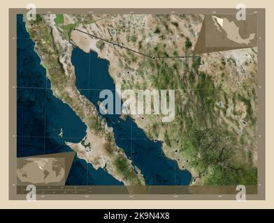 Sonora, state of Mexico. High resolution satellite map. Locations and ...