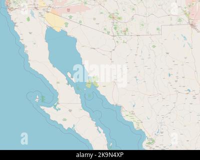 Sonora, state of Mexico. Open Street Map. Locations of major cities of ...