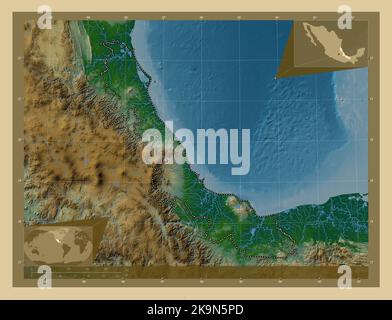 Veracruz, state of Mexico. Colored elevation map with lakes and rivers ...
