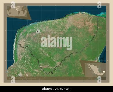 Yucatan, state of Mexico. High resolution satellite map. Locations of ...