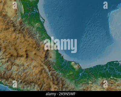 Veracruz, state of Mexico. Colored elevation map with lakes and rivers ...