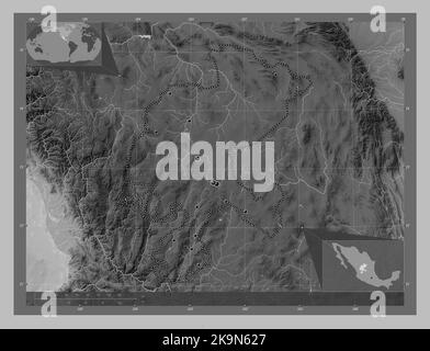 Zacatecas, state of Mexico. Grayscale elevation map with lakes and ...