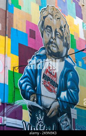 Large mural of Manneken Pis in Brussels, Belgium Stock Photo - Alamy