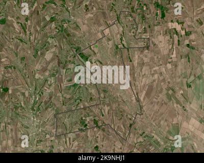 Basarabeasca, district of Moldova. Low resolution satellite map. Locations and names of major ...