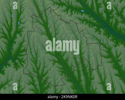 Cimislia, district of Moldova. Colored elevation map with lakes and ...