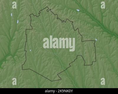 Cimislia, district of Moldova. Colored elevation map with lakes and ...